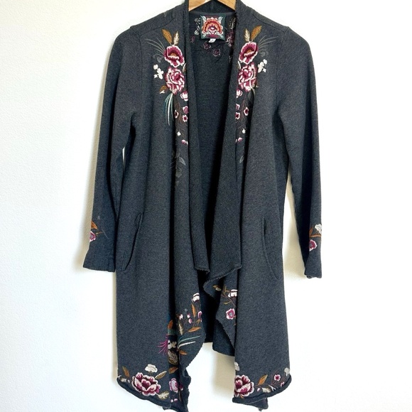 Johnny Was | Sweaters | Johnny Was Floral Embroidery Draped Gray Cotton ...